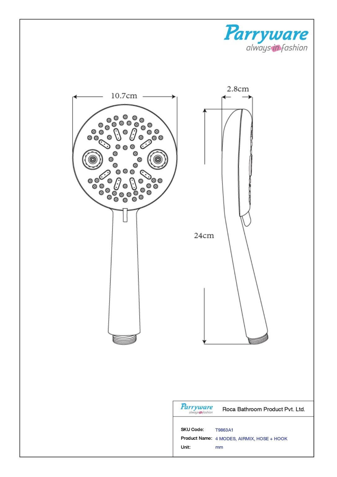 Parryware Shower MULTI FLOW – 4F AIR MIX Modes Hand Shower - Hardware Hive